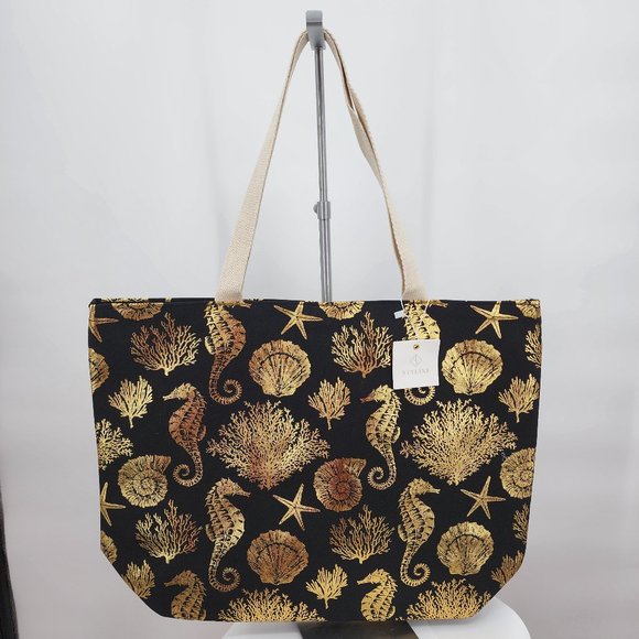Styline | Bags | Black Canvas Sea Life Nautical Print Tote Bag Purse ...